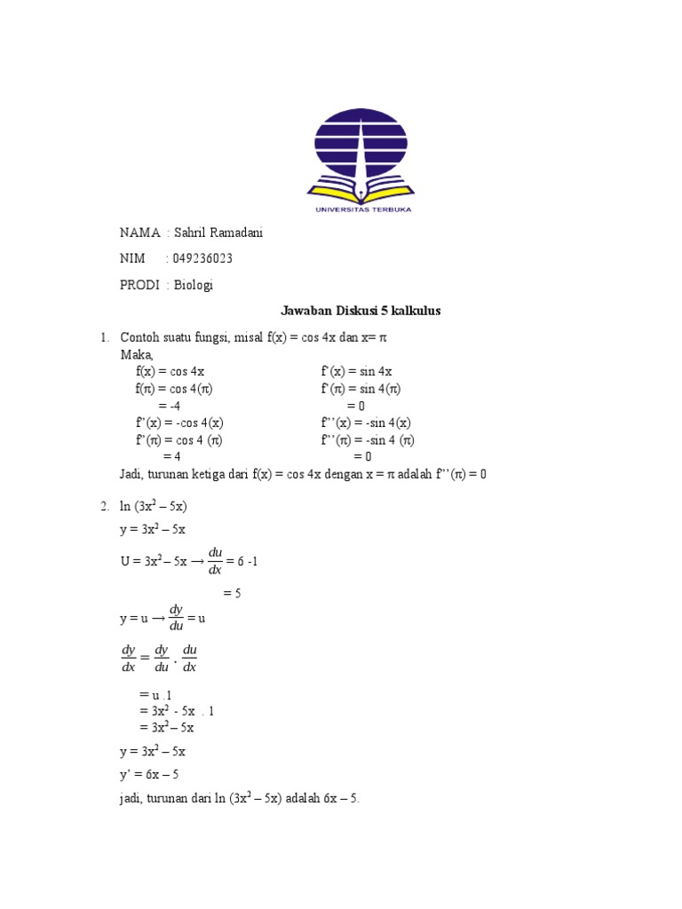 Jawaban Diskusi 5 Kalkulus | PDF | Metode & Bahan Ajar