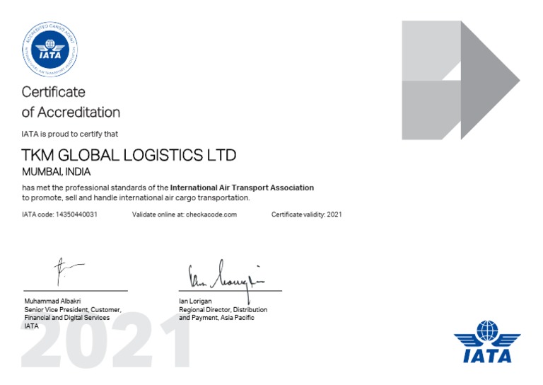 IATA Certificate - 2021 | PDF