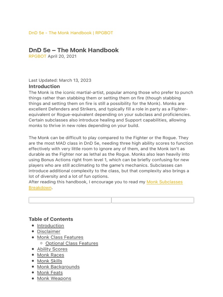 DND 5e - The Monk Handbook - RPGBOT | PDF