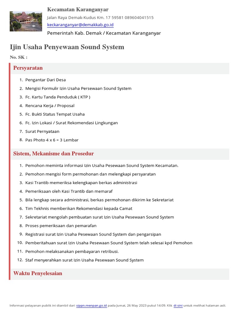Unduh Standar Pelayanan - Ijin Usaha Penyewaan Sound System | PDF