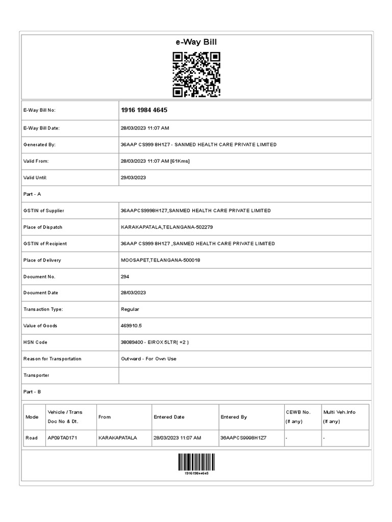 E-Way Bill for Sanmed Health Care | PDF
