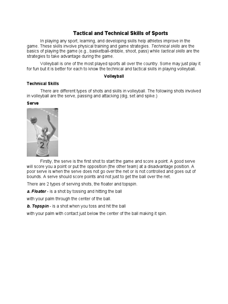 Tactical and Technical Skills of Sports | PDF | Volleyball | Ball Games