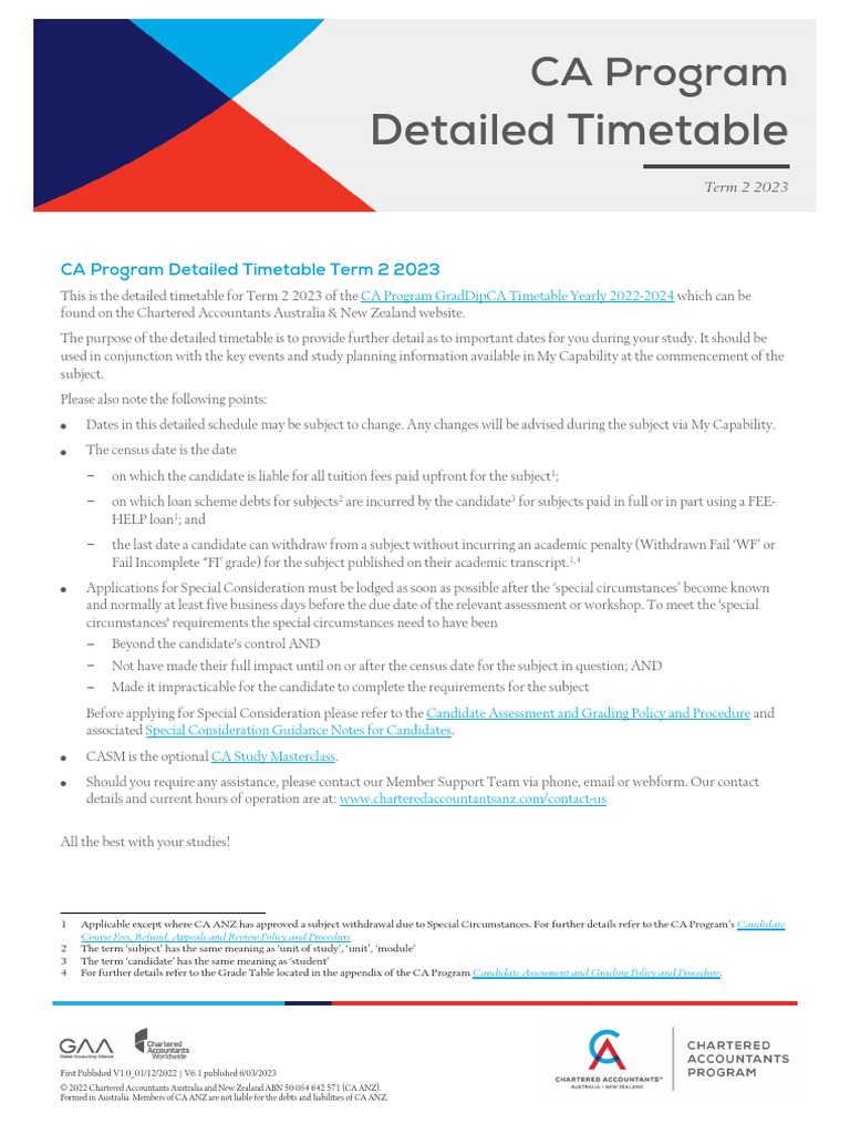 CA Program Detailed Timetable Term 2 2023 | PDF | Loans | Business