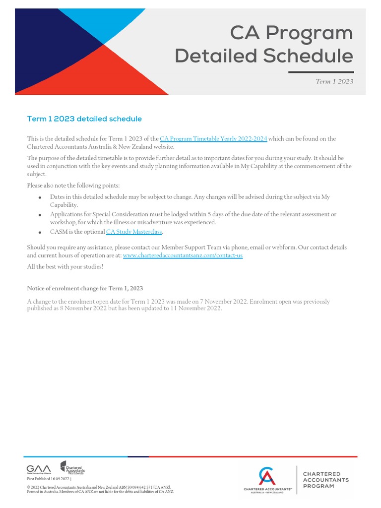 CA Program Timetable Term 1 2023 | PDF | Fee | Business