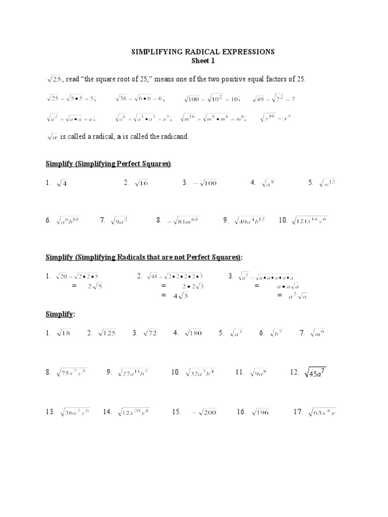 Simplifying Radical Expressions | PDF | Computers