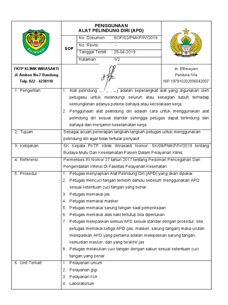 Sop Penggunaan Apd PMKP | PDF