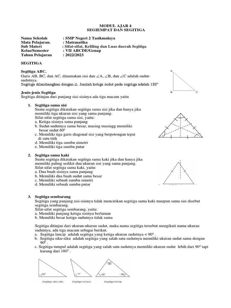 MODUL AJAR 4 Segiempat Segitiga | PDF | Metode & Bahan Ajar