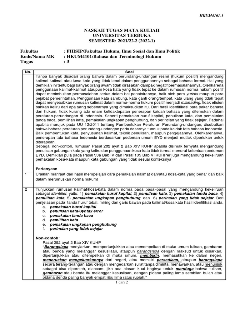 Soal Hkum4101 tmk3 1 | PDF | Kajian Bahasa Asing