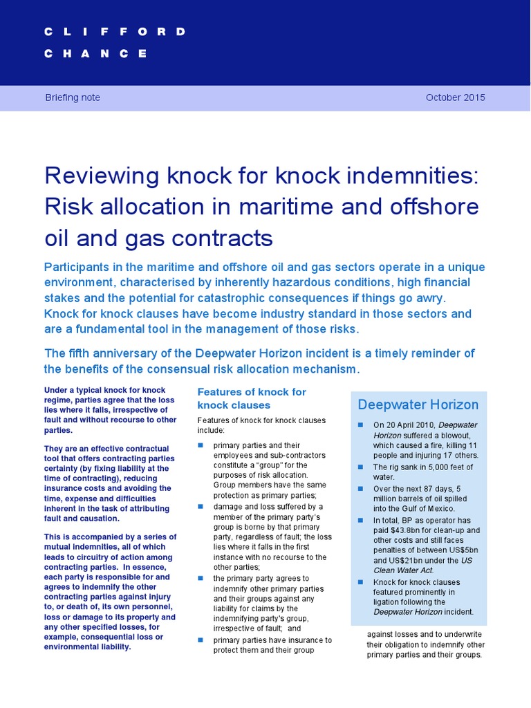 Reviewing Knock For Knock Indemnities Risk Allocation in Maritime and ...