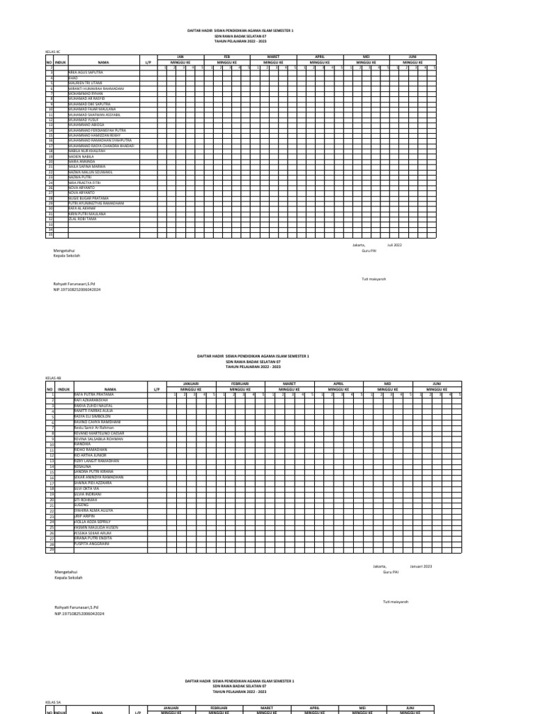 Daftar Hadir Siswa 2022 2023 Pdf