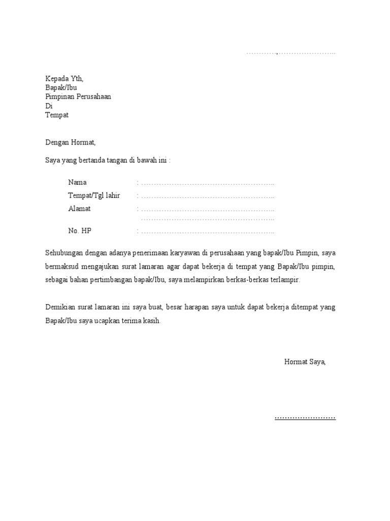 SURAT LAMARAN Kosong | PDF