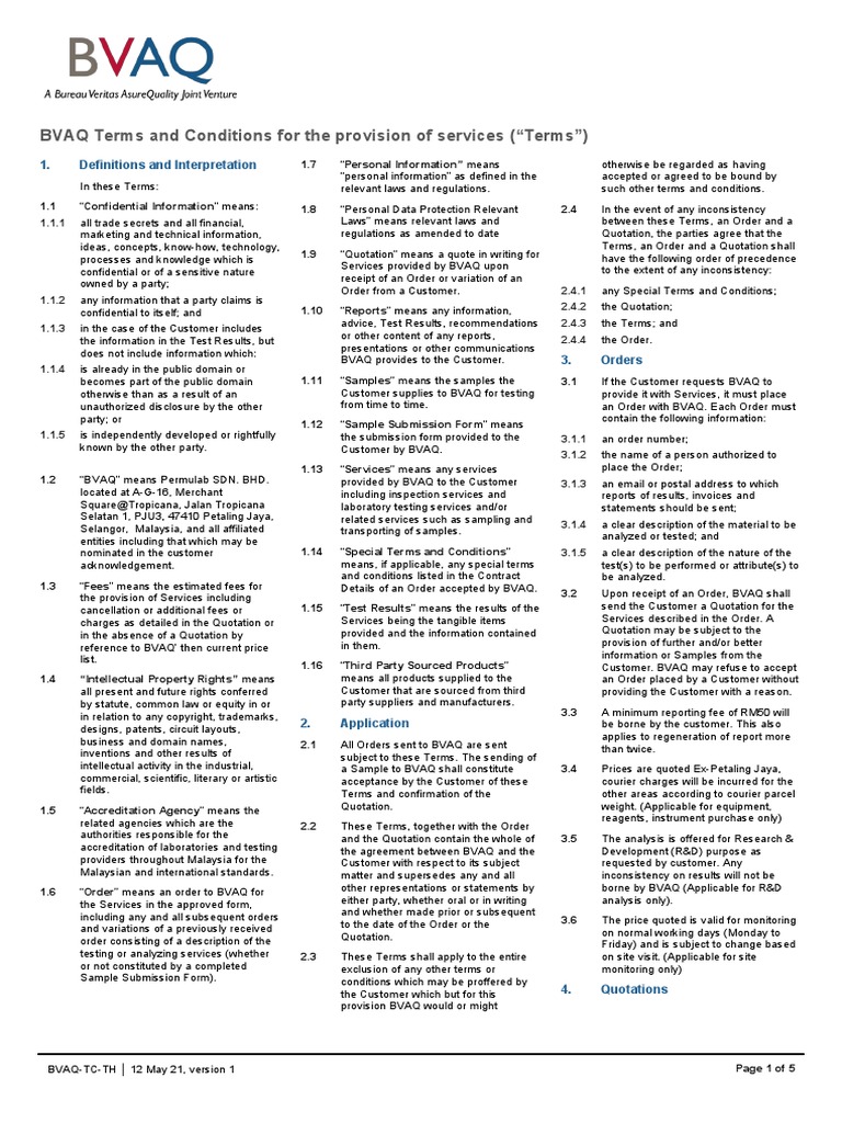 BVAQ Malaysia Terms and Conditions (1) | PDF | Indemnity | Payments