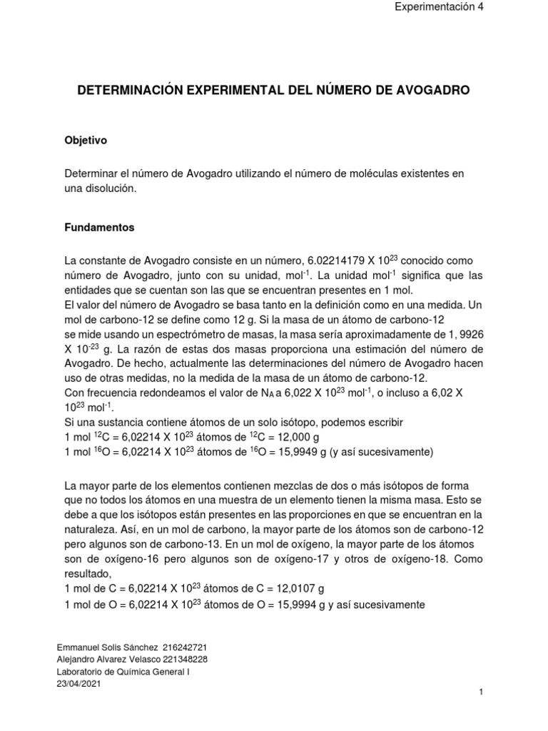 Practica - 4 - Numero de Avogadro | PDF | Mole (Unidad) | Química analítica