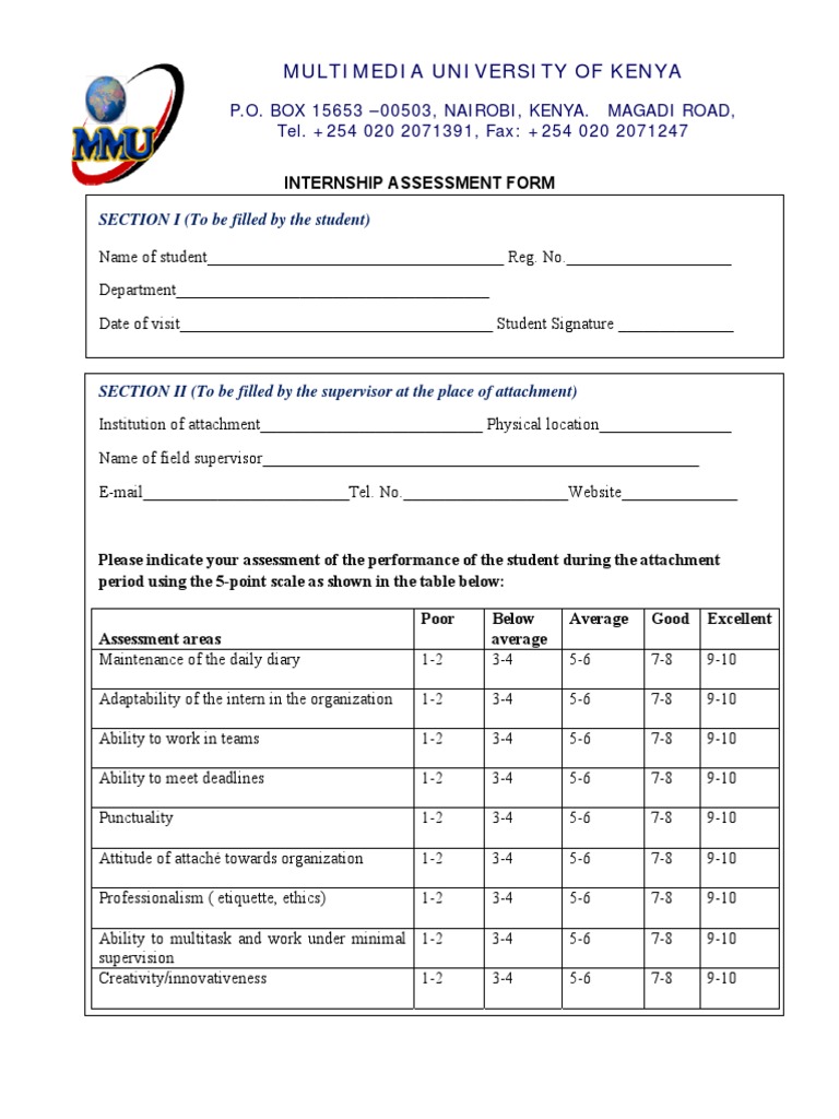 Mmu Internship Assessment Form | PDF | Psychology
