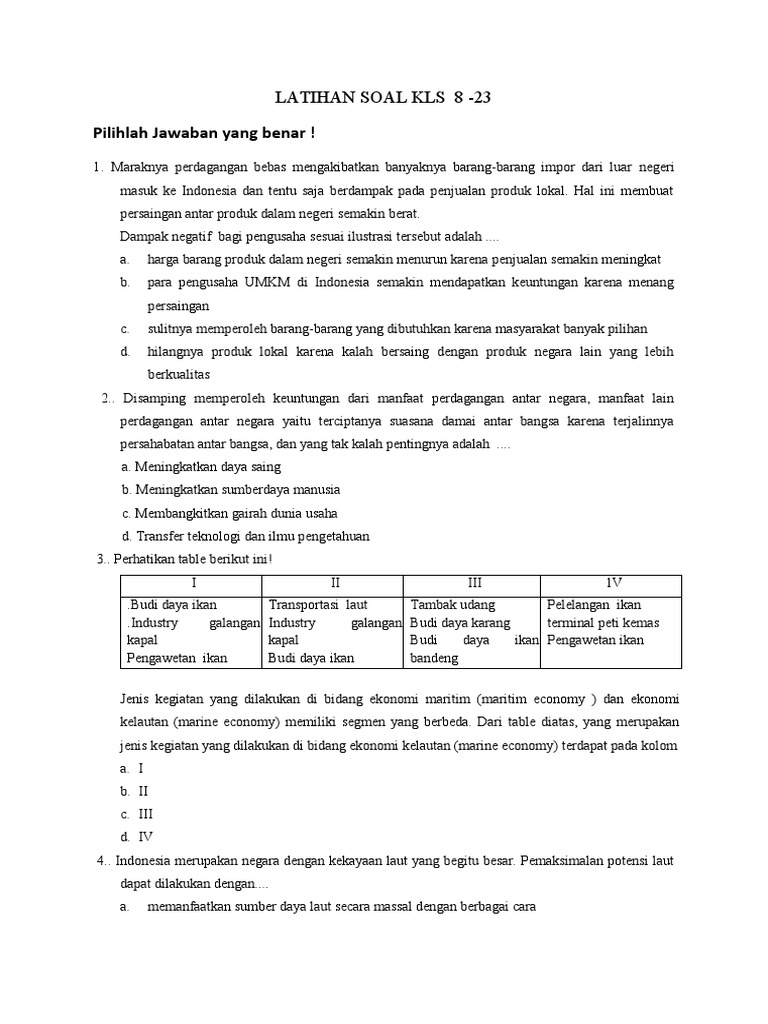 Latihan Soal KLS 8-23 | PDF