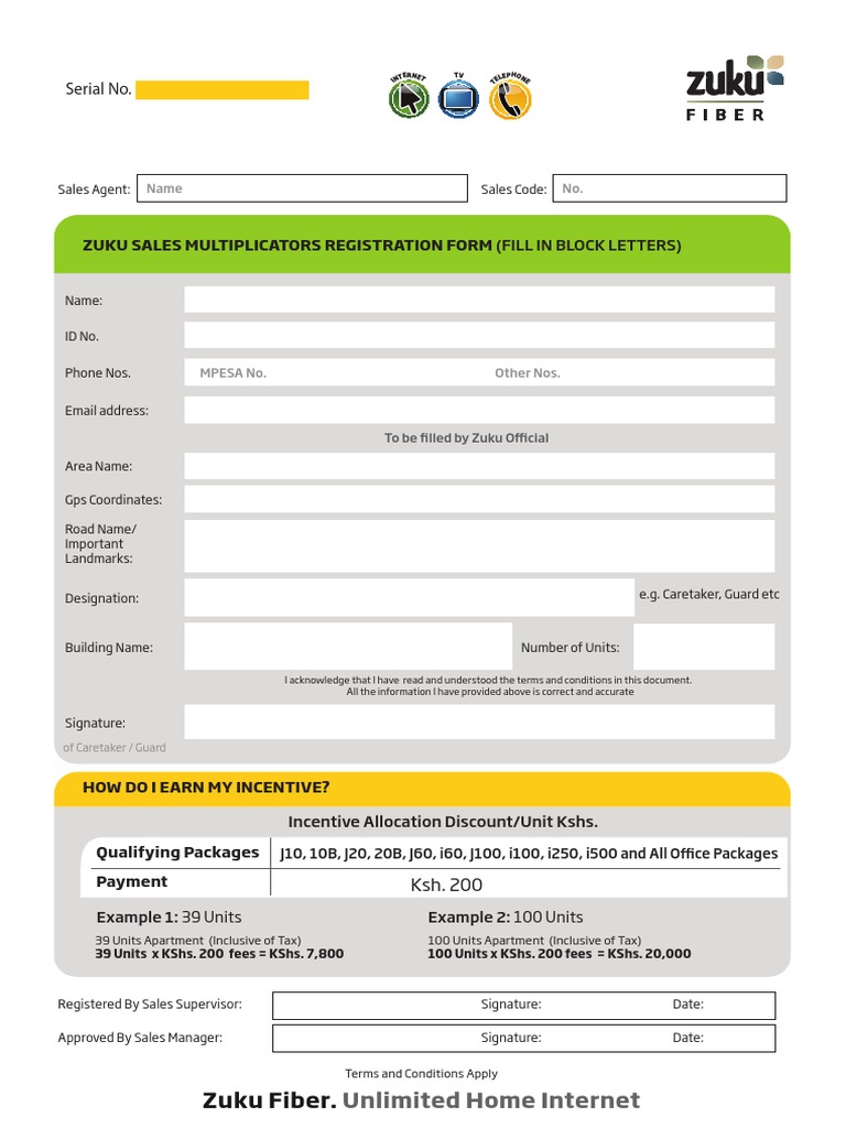 Zuku Sales Partners - Caretakers & Guards Registration Form 2023 | PDF ...