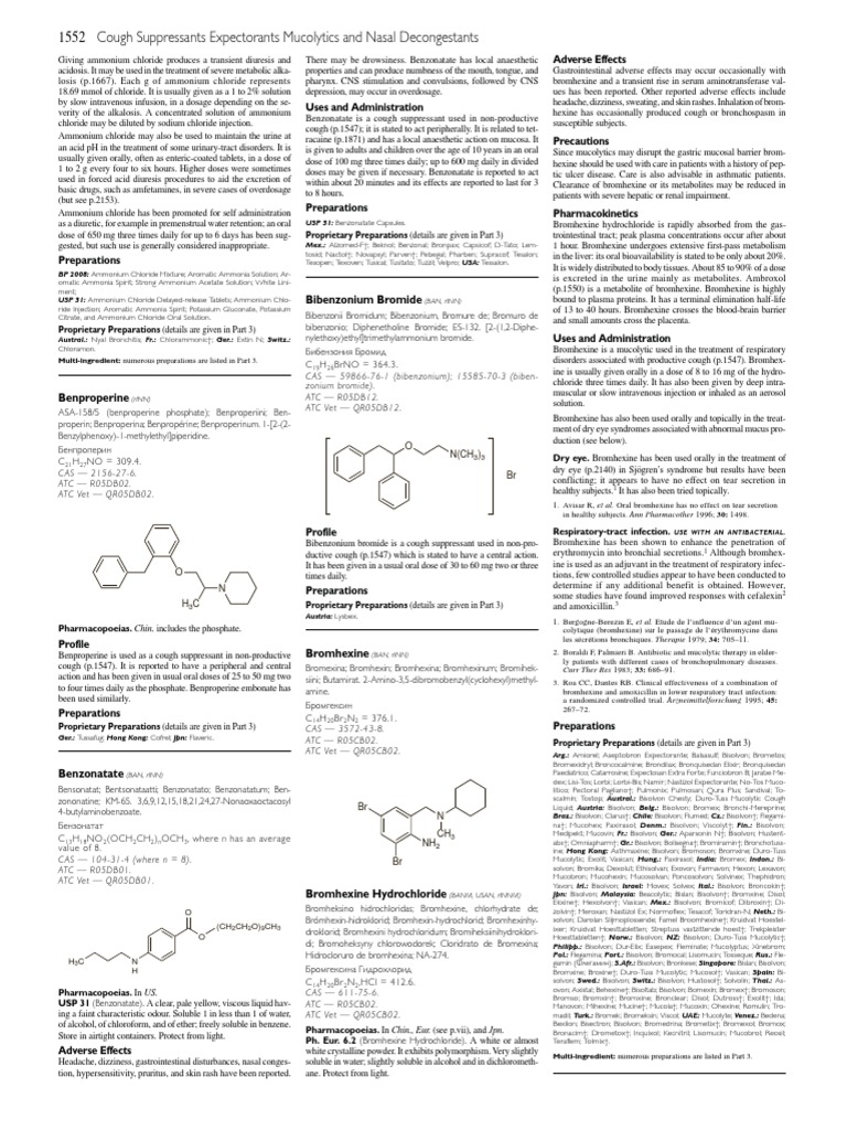 Bromhexine and Mucolytics Overview | PDF | Cough | Dose (Biochemistry)