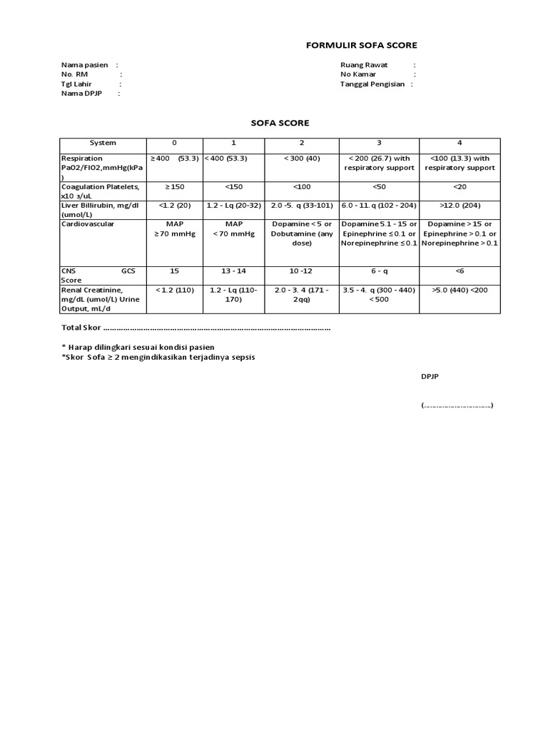 Formulir Sofa Score | PDF