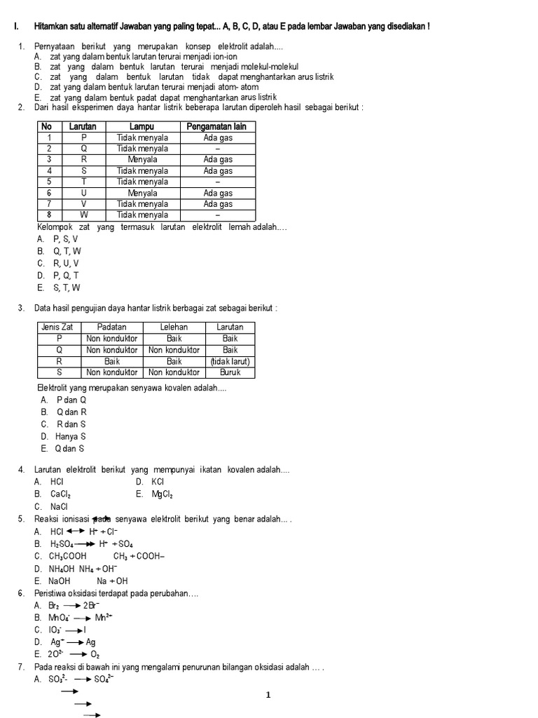 Soal Dan Kunci PAT Kimia Kelas 10 | PDF