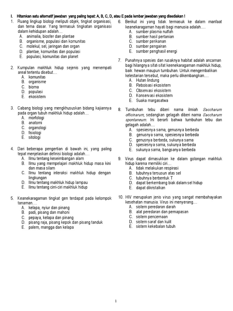 Soal DAN KUNCI PAT Biologi Kelas X | PDF | Kesehatan Holistik | Sains & Matematika