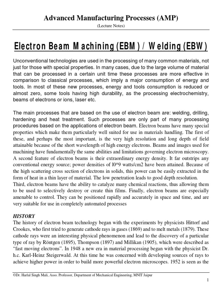Electron Beam Machining Overview | PDF | Electron | Cathode