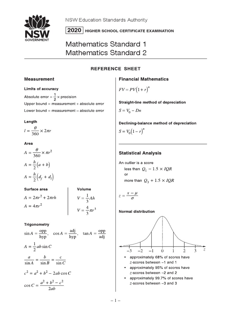 NSW HSC 2020 Math Standards Exam | PDF