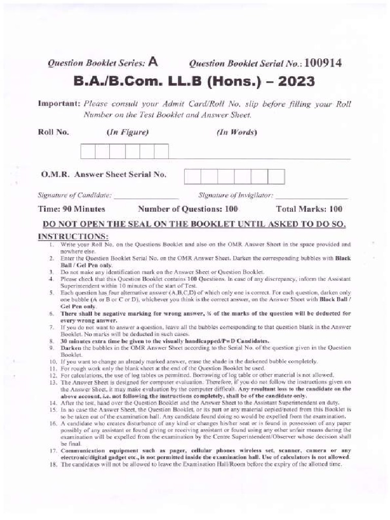 Pu LLB 5 Yr 2023 | PDF
