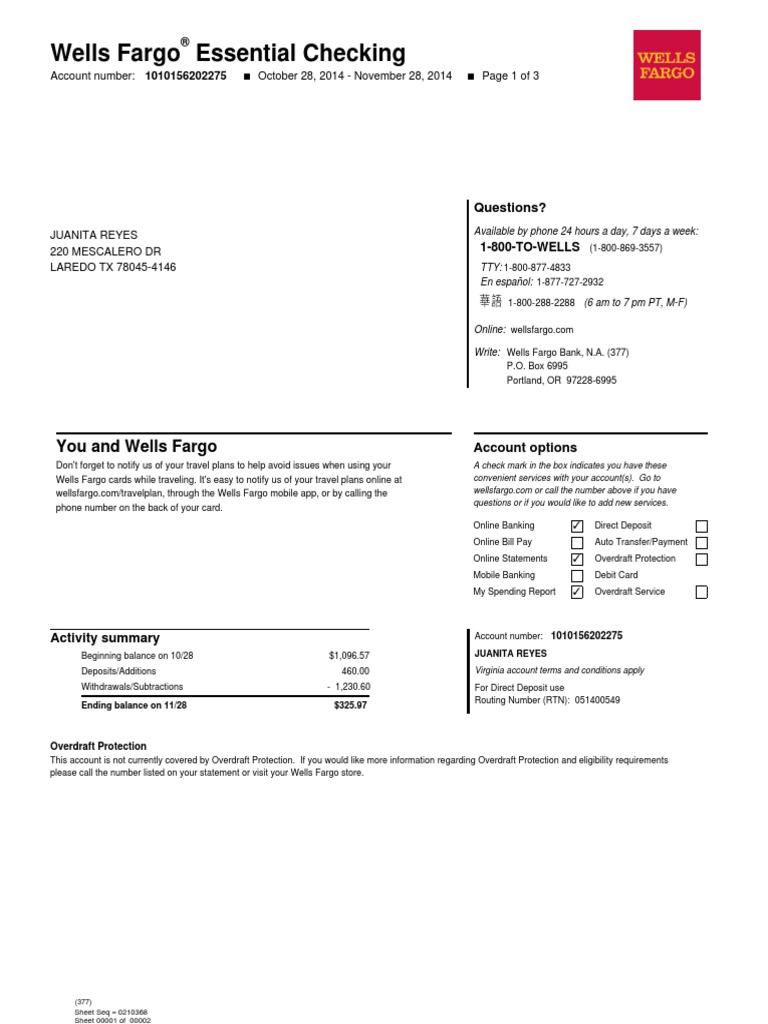 Wells Fargo Essential Checking | PDF | Overdraft | Wells Fargo