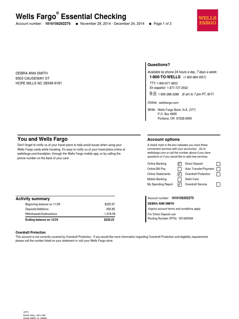 Wells Fargo Essential Checking | PDF | Overdraft | Wells Fargo