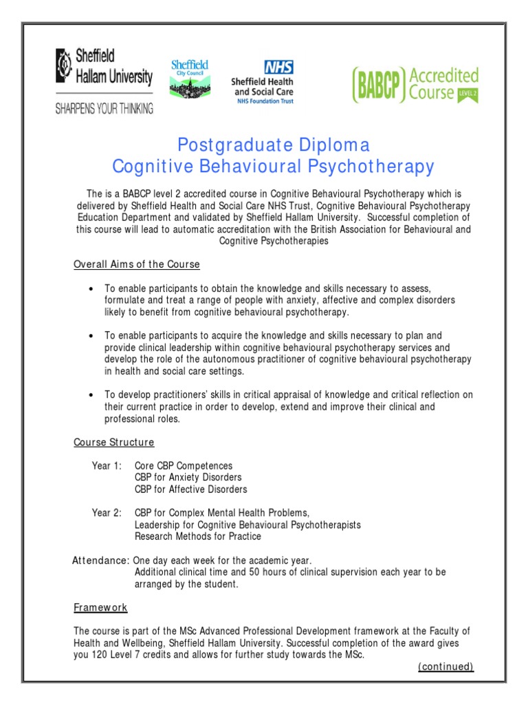 PGDip Flyer | PDF | Psychotherapy | Cognitive Behavioral Therapy