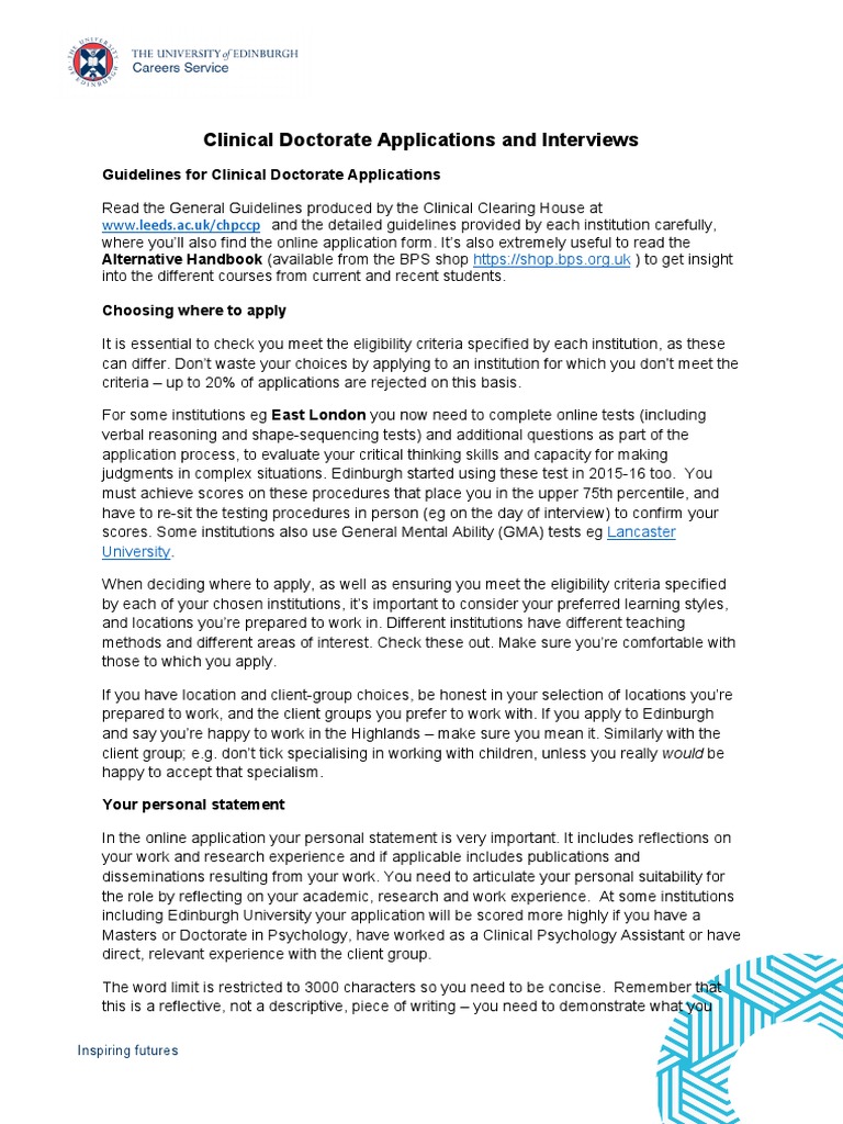 Clinical Doctorate Application Guide | PDF | Clinical Psychology ...