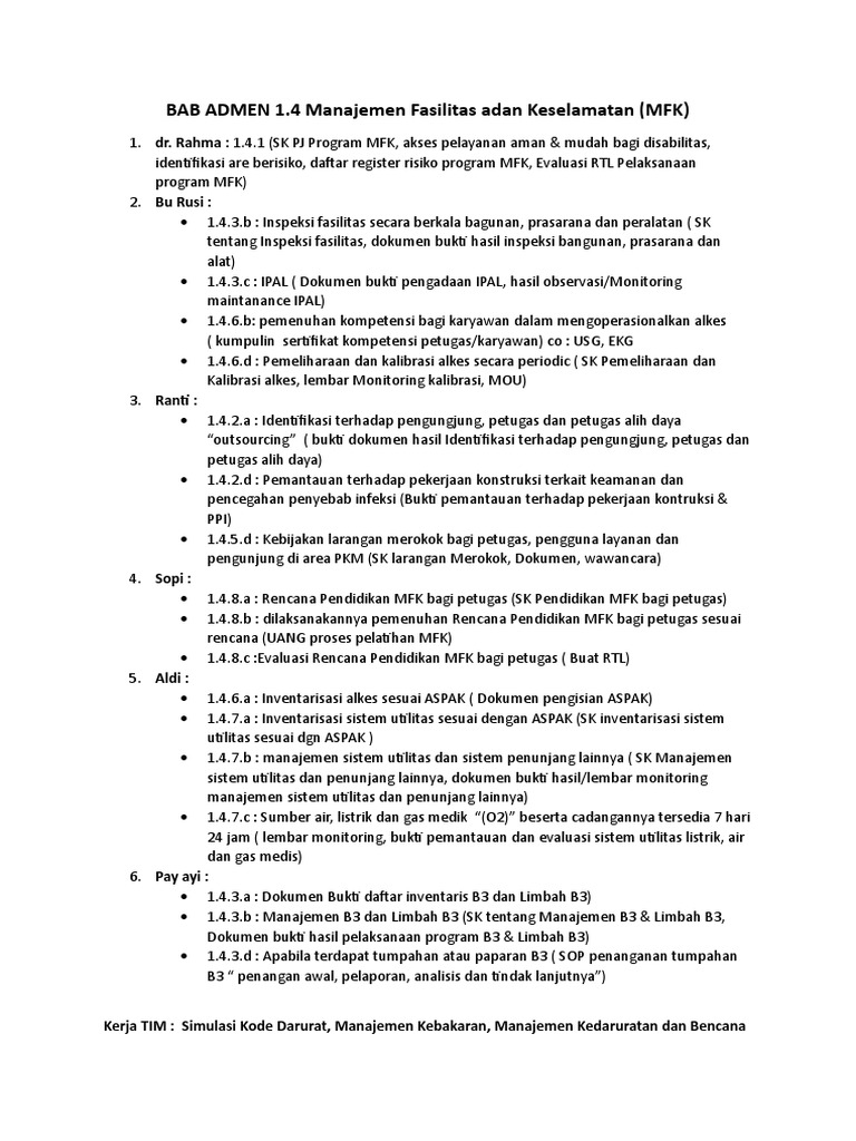 Pembagian Tugas MFK | PDF
