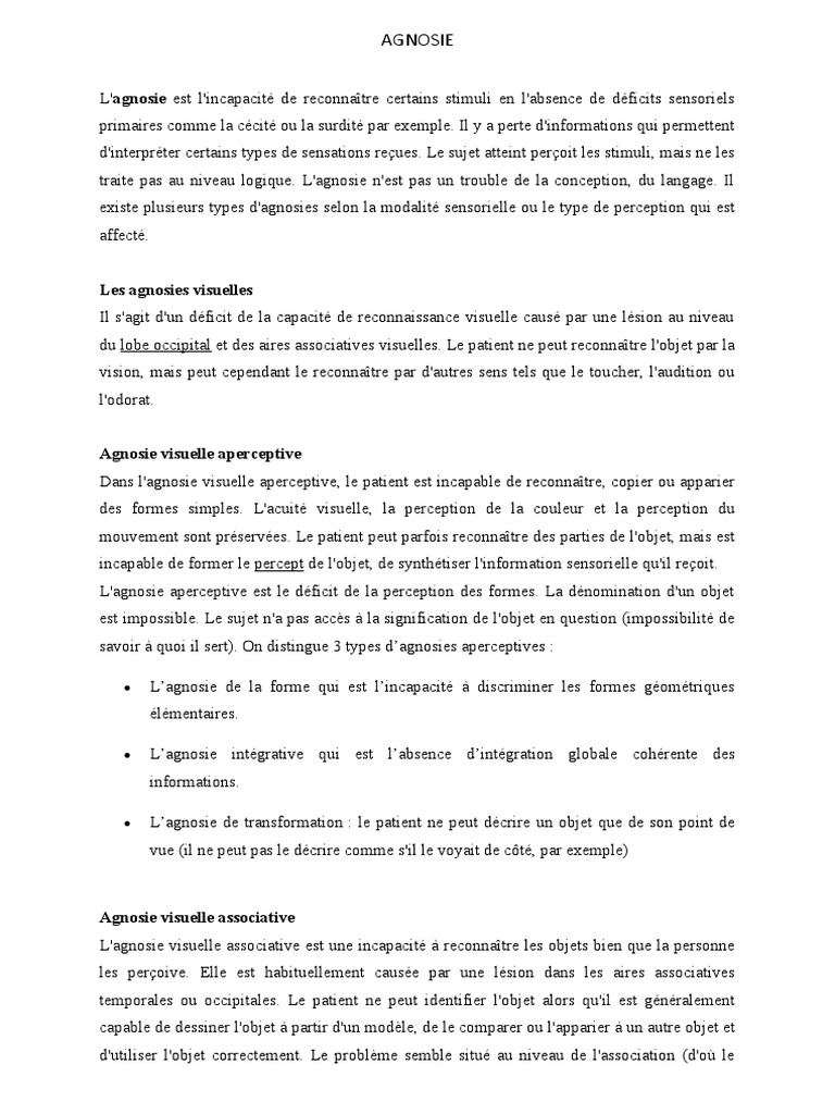 Comprendre l'agnosie et ses types | PDF | Médecine clinique | Troubles ...