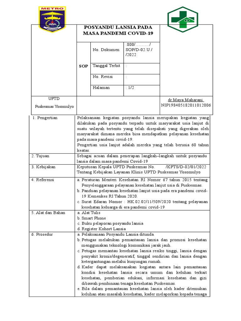 24.SOP POSYANDU LANSIA 2020 | PDF