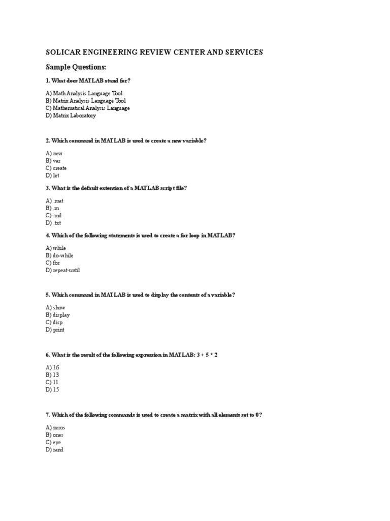 Solicar Engineering Review Center and Services | PDF | Matlab | Matrix ...