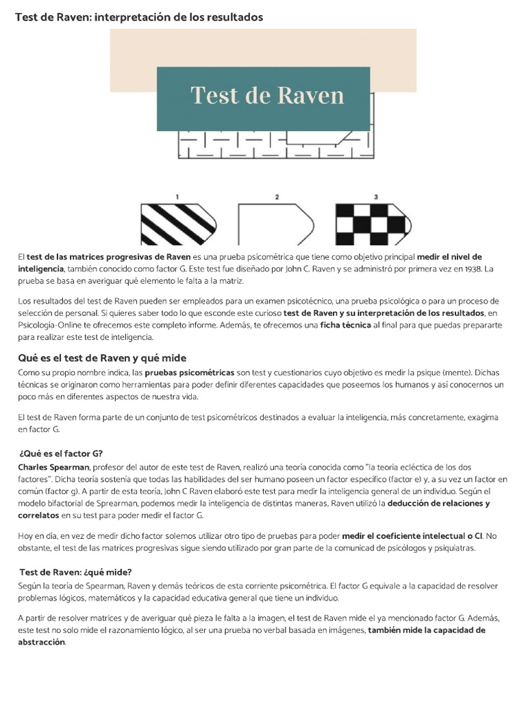 RAVEN Test de Raven - Interpretación de Los Resultados | PDF
