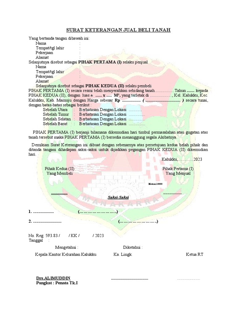 Blangko Surat Keterangan Jual Beli Tanah | PDF