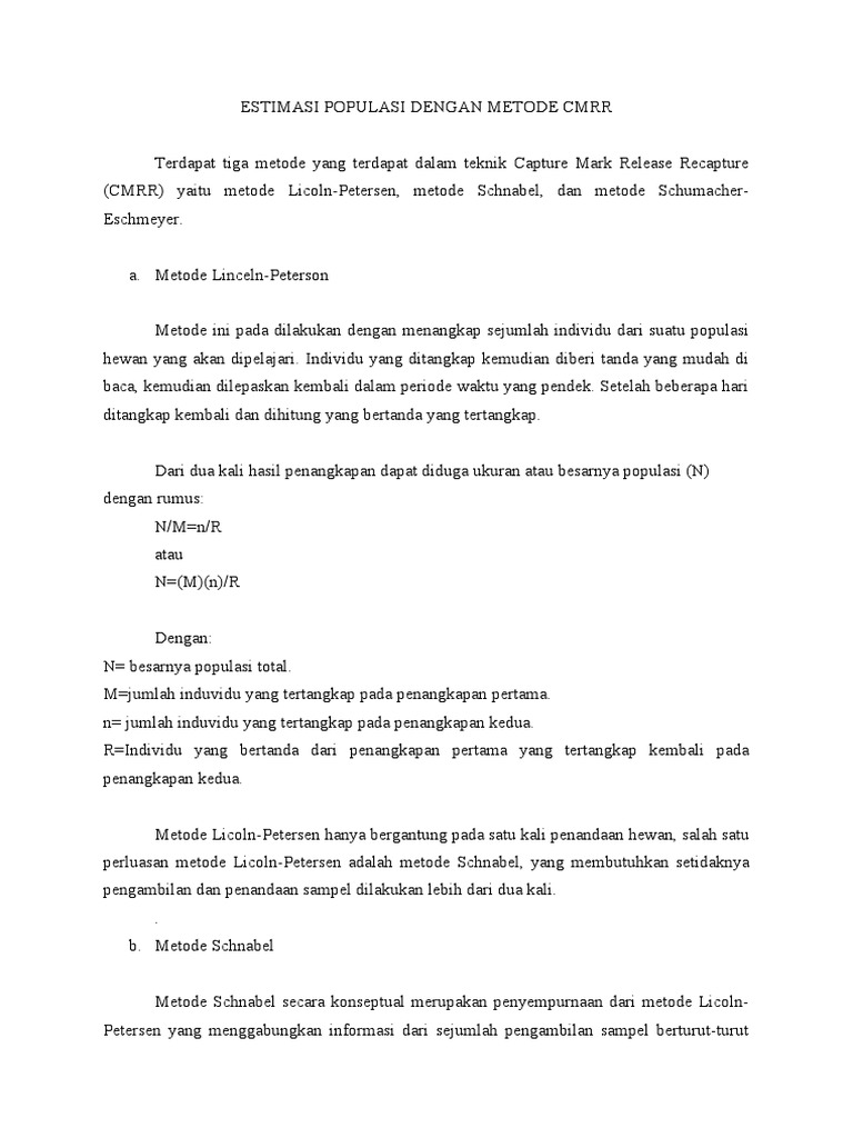 Estimasi Populasi Dengan Metode CMRR | PDF | Kesehatan Holistik | Sains & Matematika