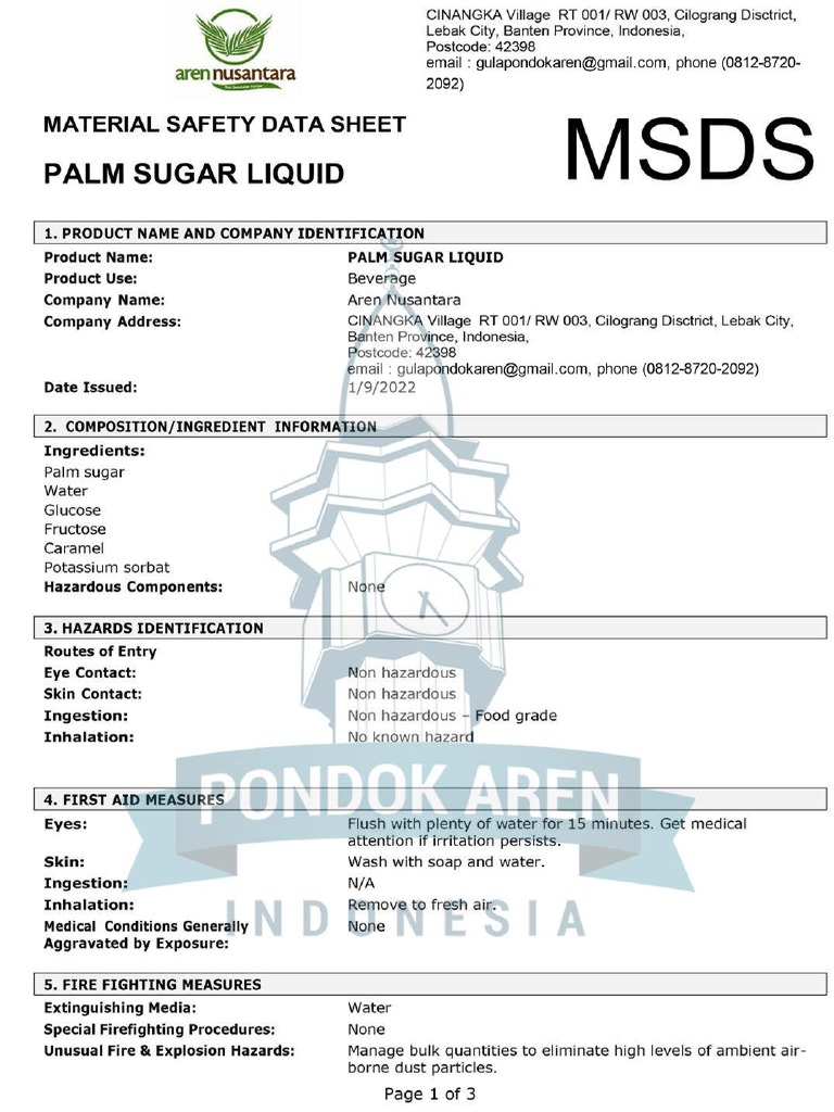 Msds Palm Sugar Liquid-Logo | PDF