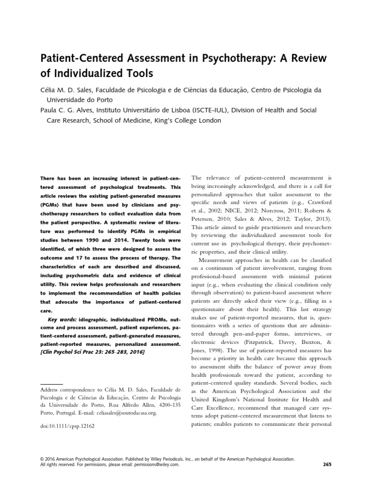 Patient-Centered Assessment in Psychotherapy | PDF | Psychotherapy | Therapy