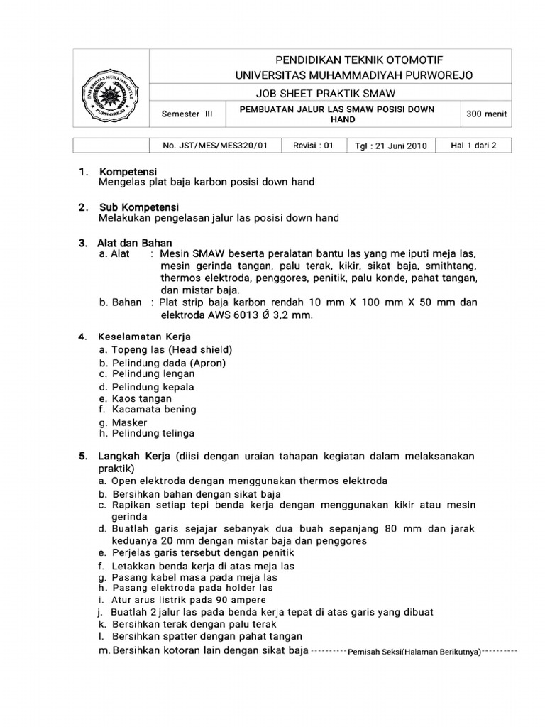 Job Sheet Las Listrik | PDF