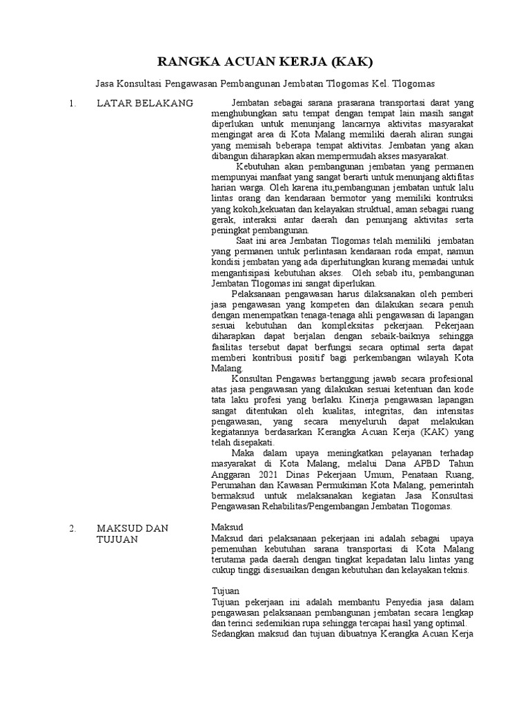 KAK Jembatan Tlogomas Revisi | PDF | Teknologi & Rekayasa