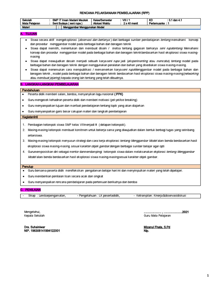 RPP Seni Rupa Kelas VIII | PDF