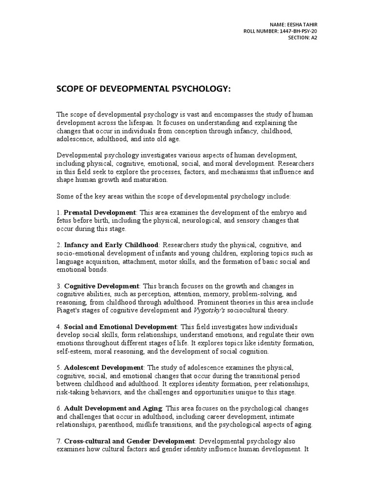 Scope of Dev. Psychology | PDF | Developmental Psychology | Cognitive Development