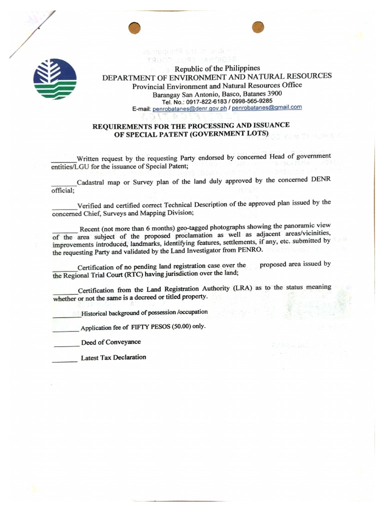 Requirements For Issuance of Special Patent of Government Lots | PDF