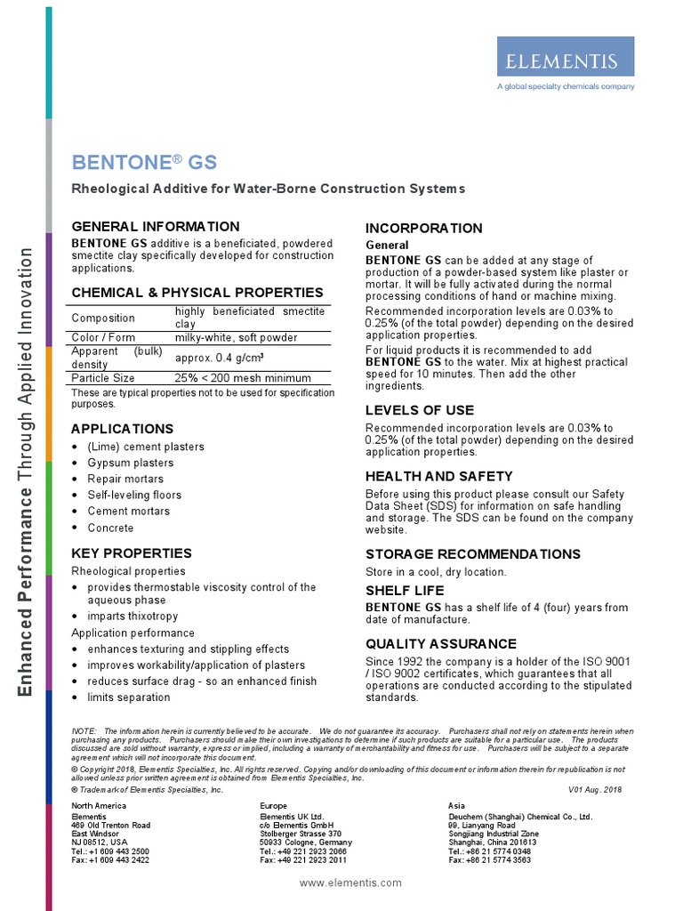 Bentone GS - Tds - en | Download Free PDF | Mortar (Masonry) | Plaster