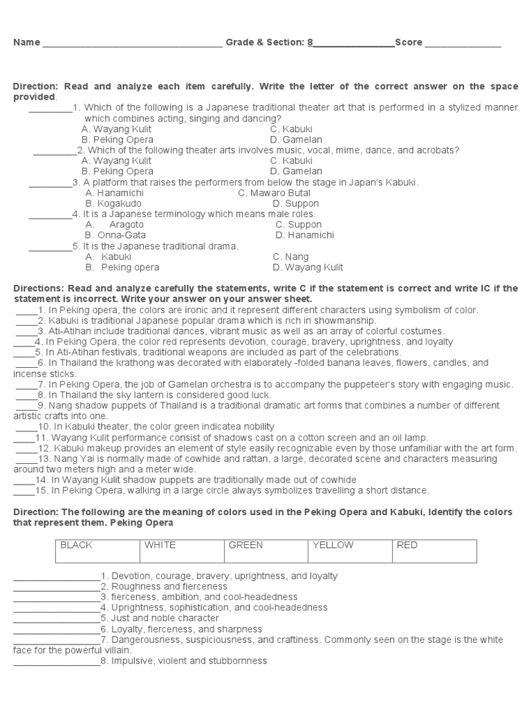 Q4 Mapeh 8 A and P.T 1 | PDF | Theatre | Performing Arts