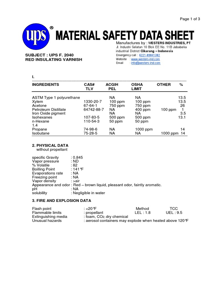 Red Insulating Varnish Safety Data Sheet | PDF | Respiratory System ...