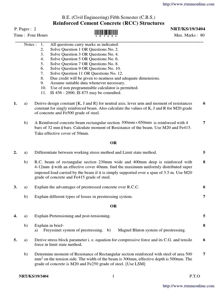 Ce 5 Sem Reinforced Cement Concrete RCC Structures 3404 Summer 2019 ... Ce 5 Sem Reinforced Cement Concrete RCC Structures 3404 Summer 2019 ...