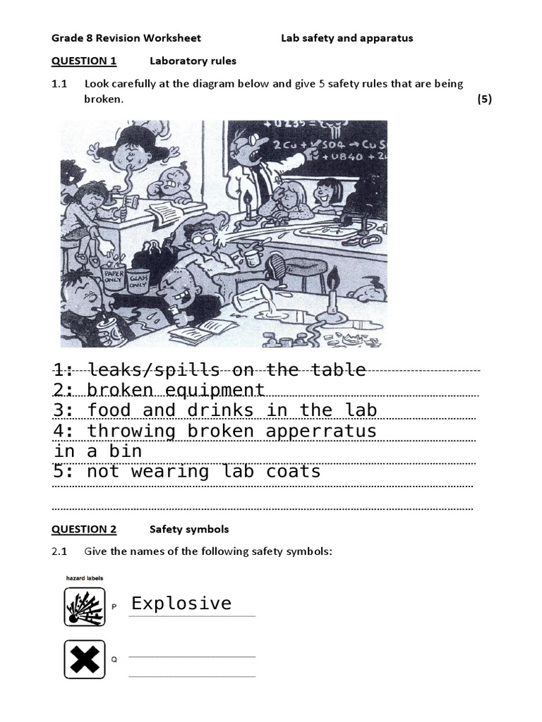Grade 8 Lab Safety Worksheet | PDF | Laboratories | Physical Sciences